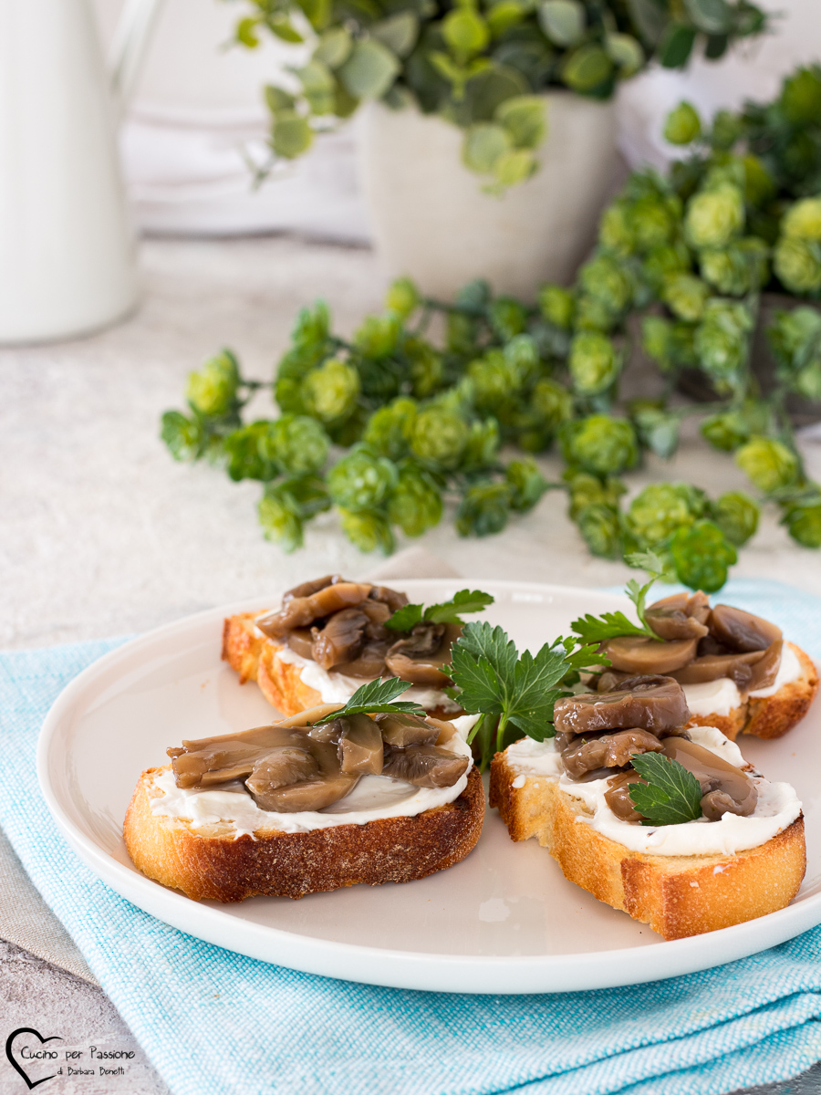 Crostini ai funghi e philadelphia ricetta con porcini champignon