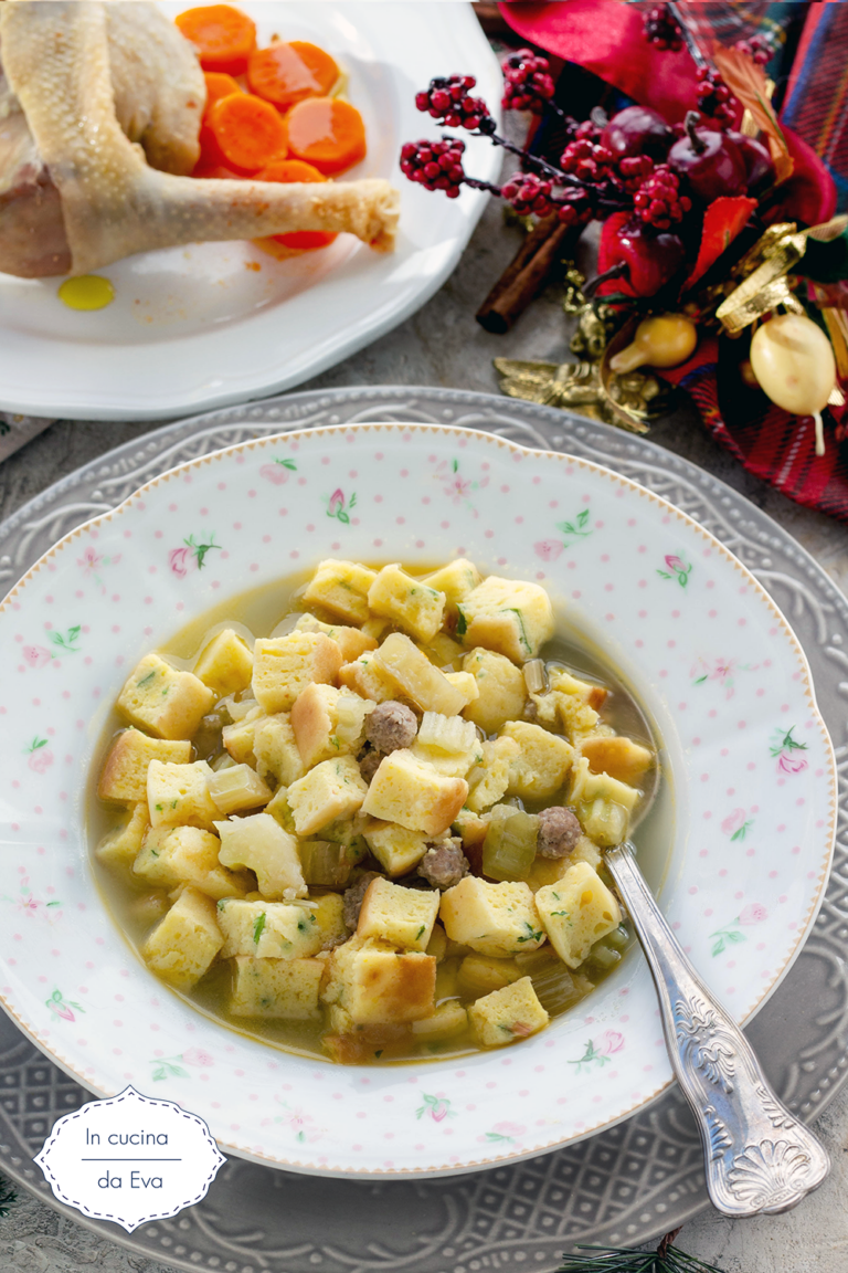 Brodo con il cardone e pallottine - Con pizza rustica cotta in padella