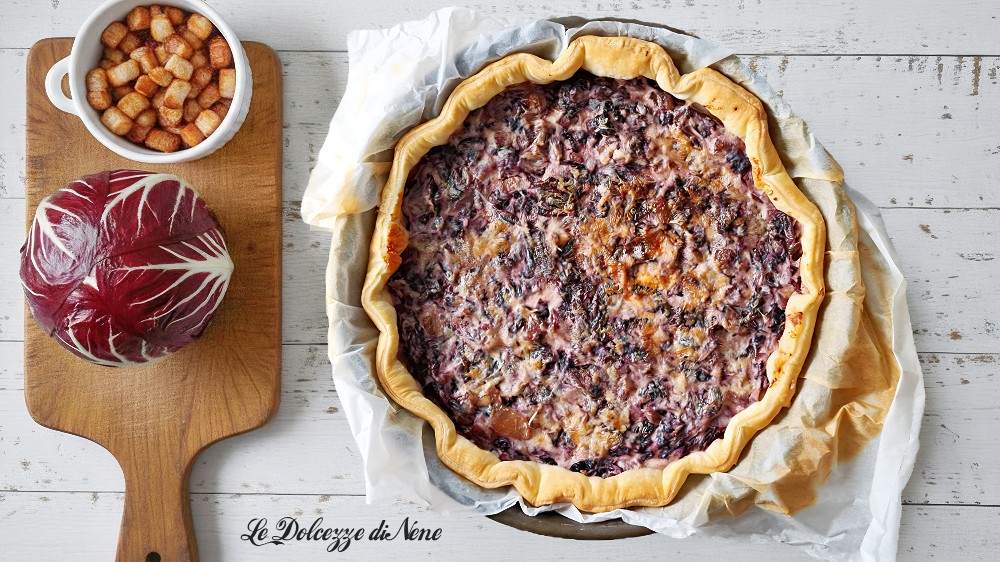 TORTA SALATA CON RADICCHIO PANCETTA E RICOTTA