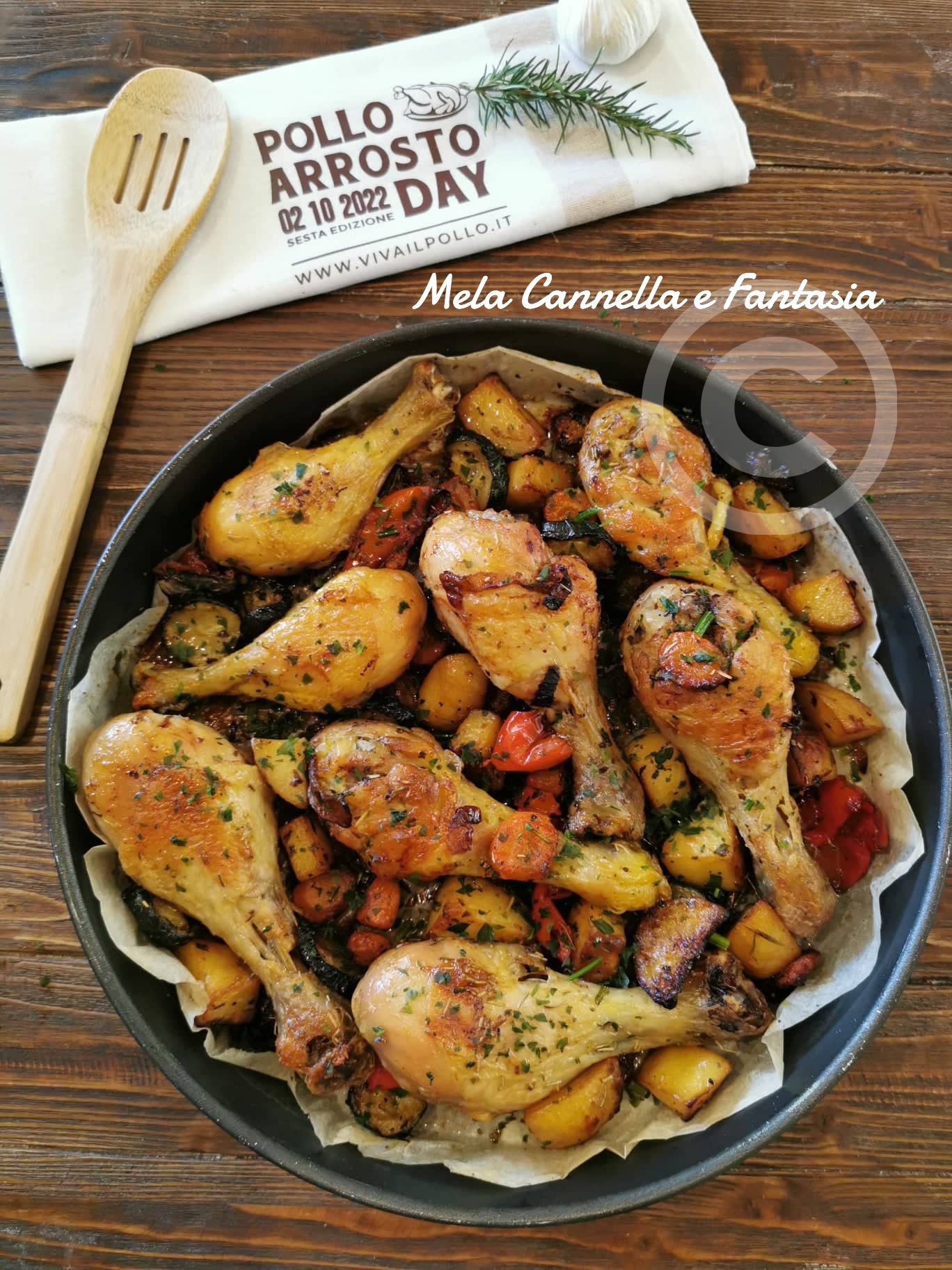 Fusi di pollo arrosto con verdure