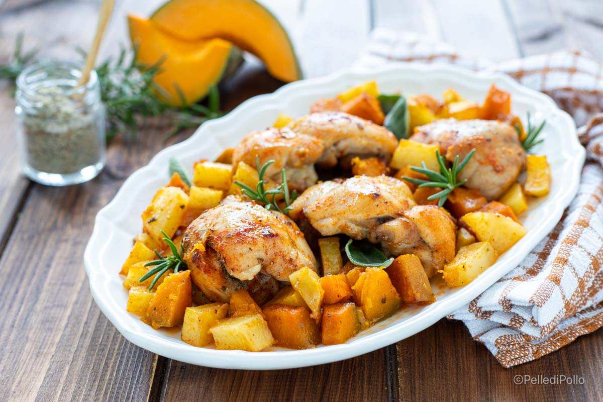 Pollo con zucca e patate al forno - Secondo piatto facile e gustoso