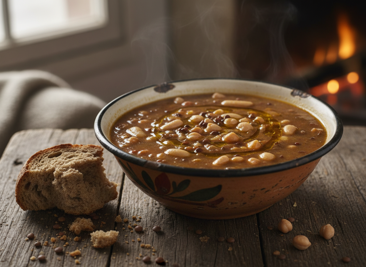 Zuppa povera di legumi secchi, ricetta contadina d’inverno