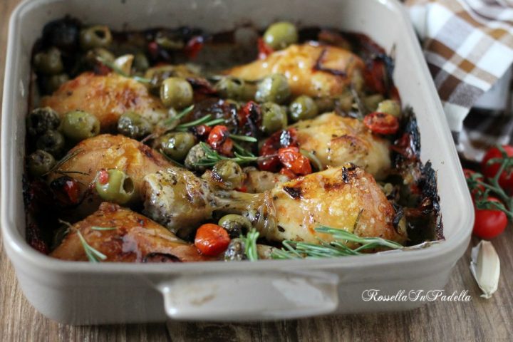 Pollo al forno alla siciliana con olive e pomodorini. secondo piatto ...