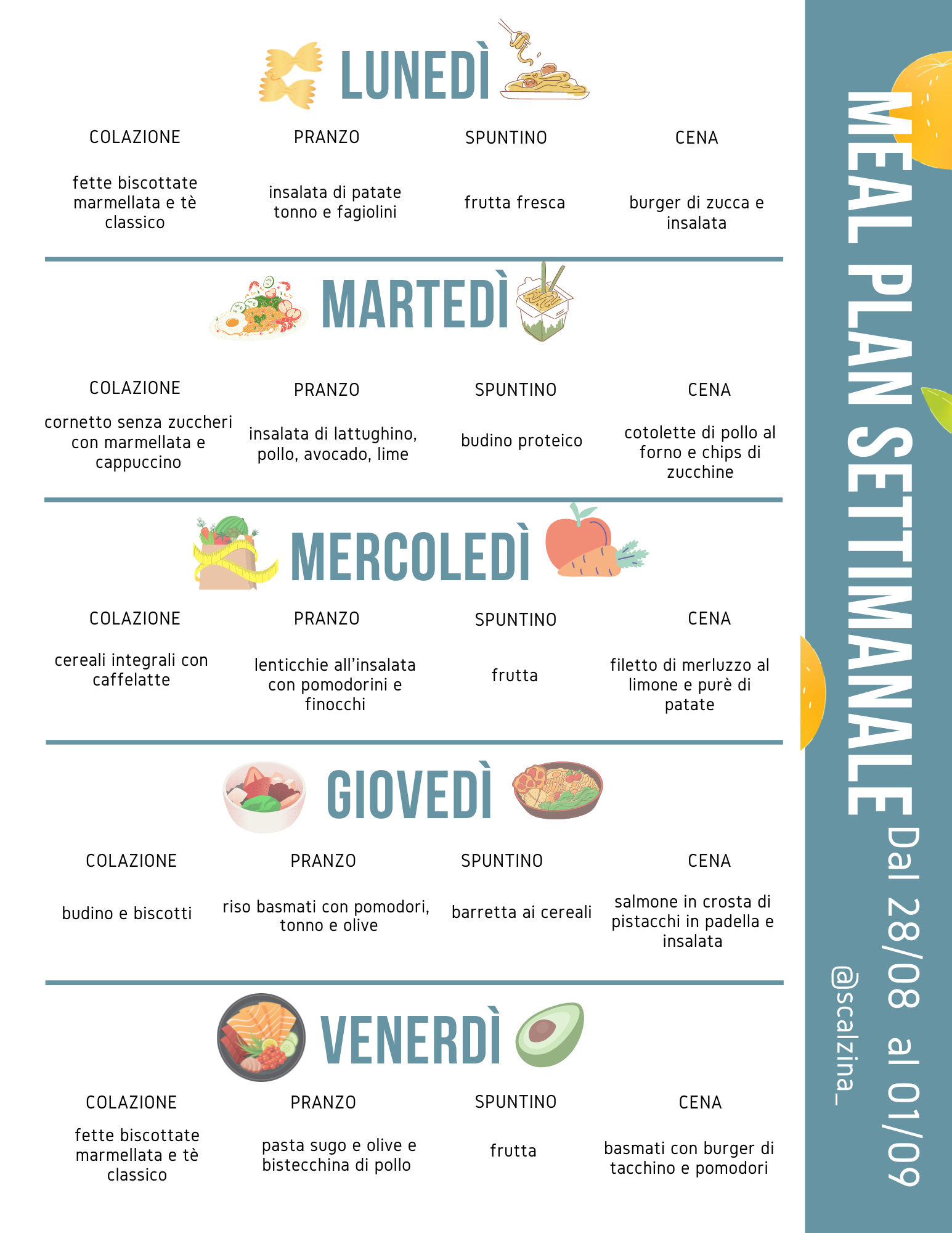 Menù della settimana dal 28 Agosto al 1 Settembre - Scalzina Tales