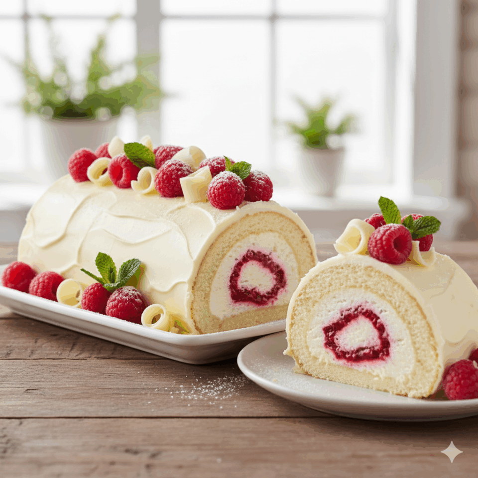 Tronchetto al cioccolato bianco e lamponi - Mordicchio