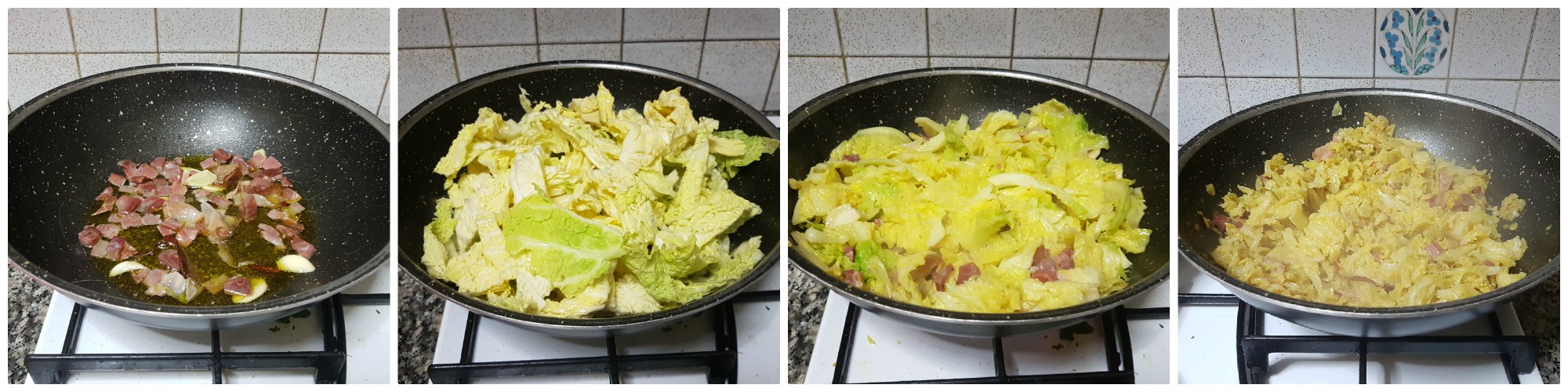 Verza con pancetta - cottura in padella - Una spia in Cucina